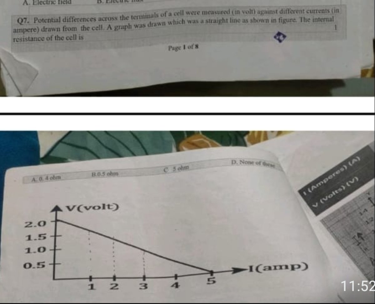Potential differences across the terminals of a cell were measured (in vo..