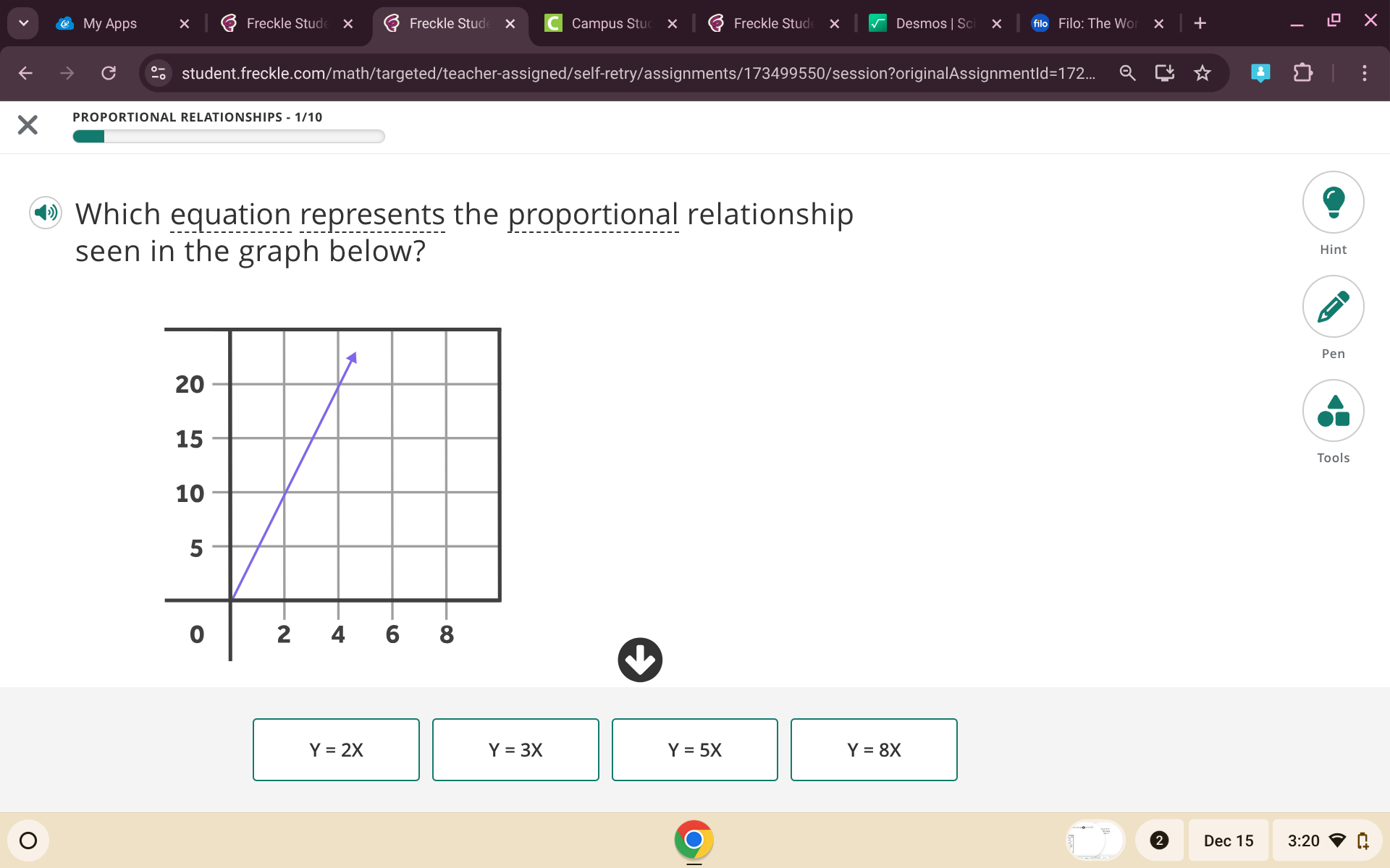 Which equation represents the proportional relationship seen in the graph..