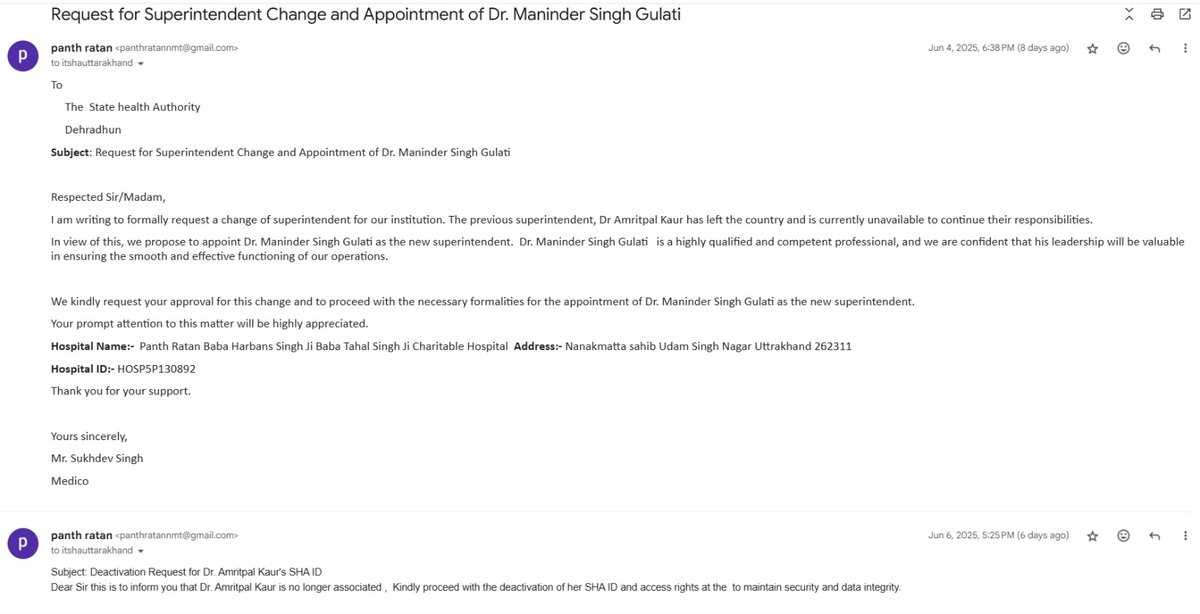 Request for Superintendent Change and Appointment of Dr. Maninder Singh G..