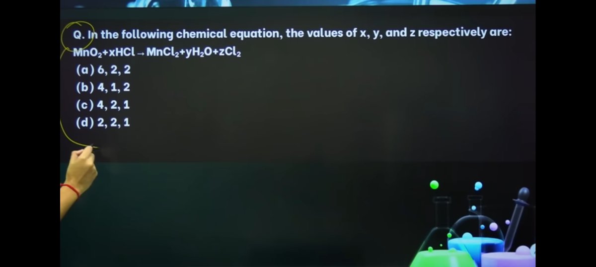 Balance the following chemical equation and find the values of x, y, and