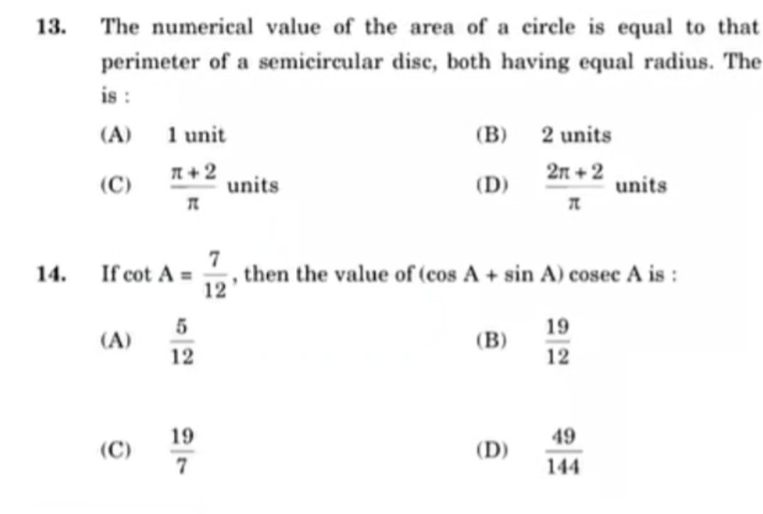 The numerical value of the area of a circle is equal to the perimeter of