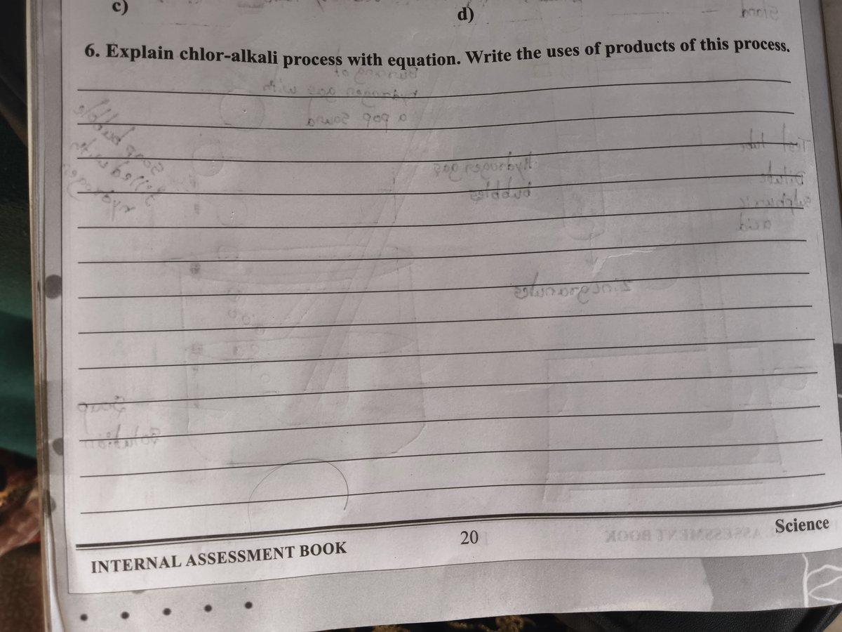 Explain the chlor-alkali process with an equation and write the uses of t..