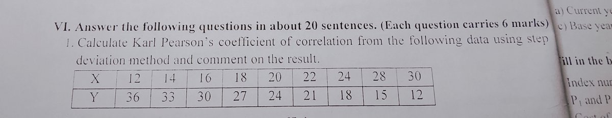 Calculate Karl Pearson's coefficient of correlation from the following da..