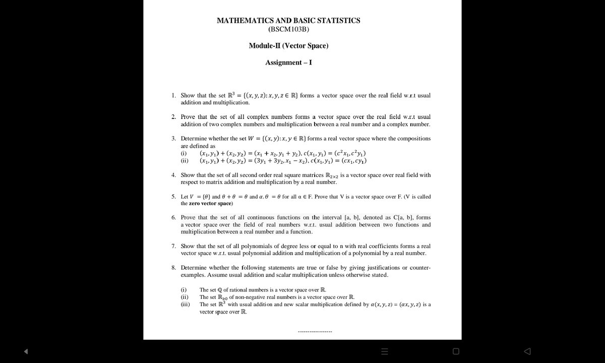 Vector Space Problems Show that the set \mathbb{R}^3 = \{(x, y, z) : x,..