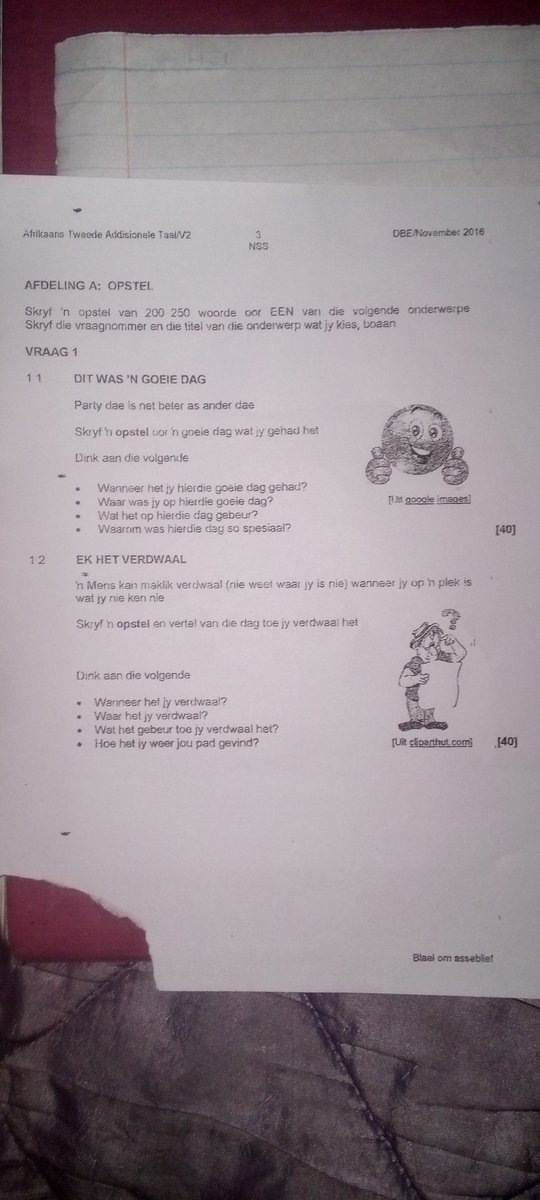 Skryf 'n opstel van 200-250 woorde oor EEN van die volgende onderwerpe. S..