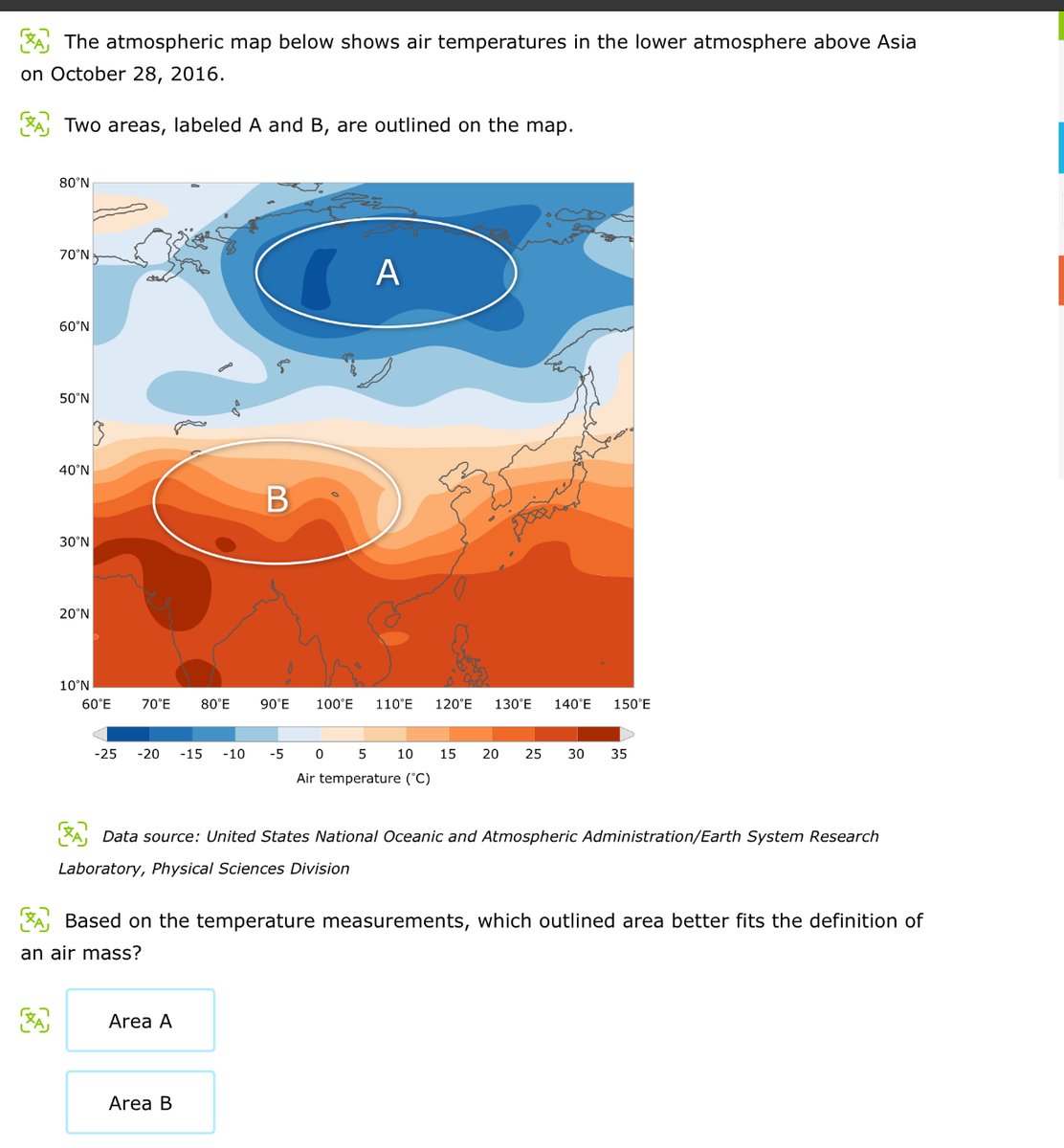 The atmospheric map below shows air temperatures in the lower atmosphere