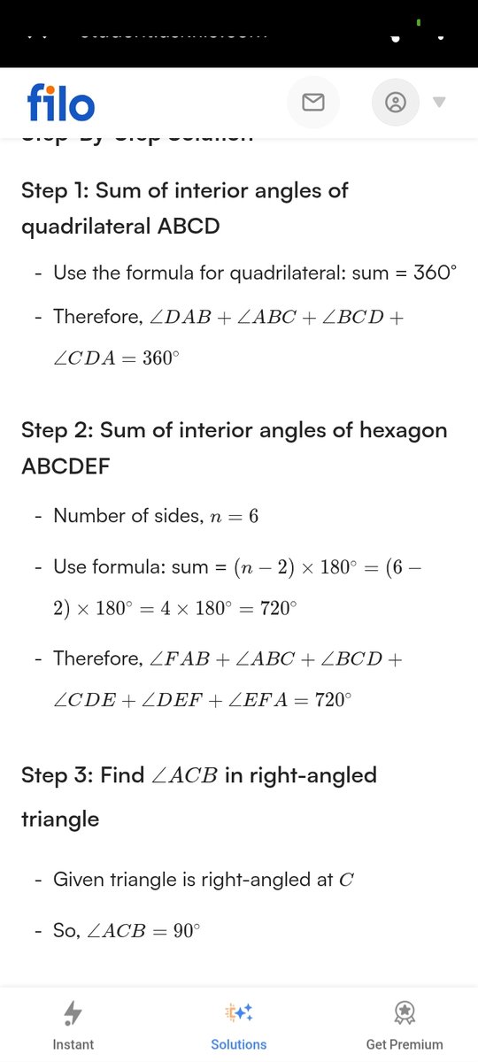 Calculate the sum of interior angles of quadrilateral ABCD and hexagon AB..