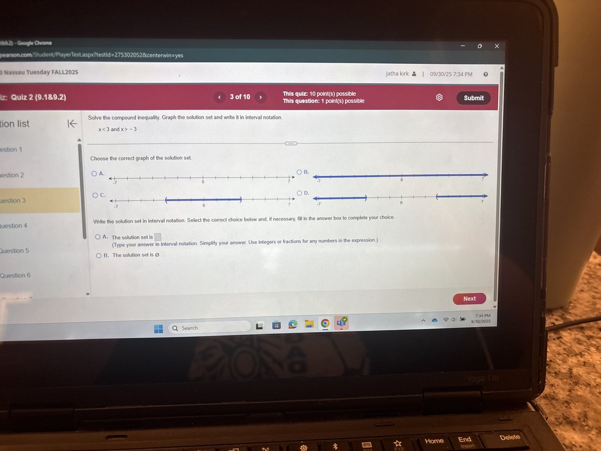 Solve the compound inequality. Graph the solution set and write it in int..