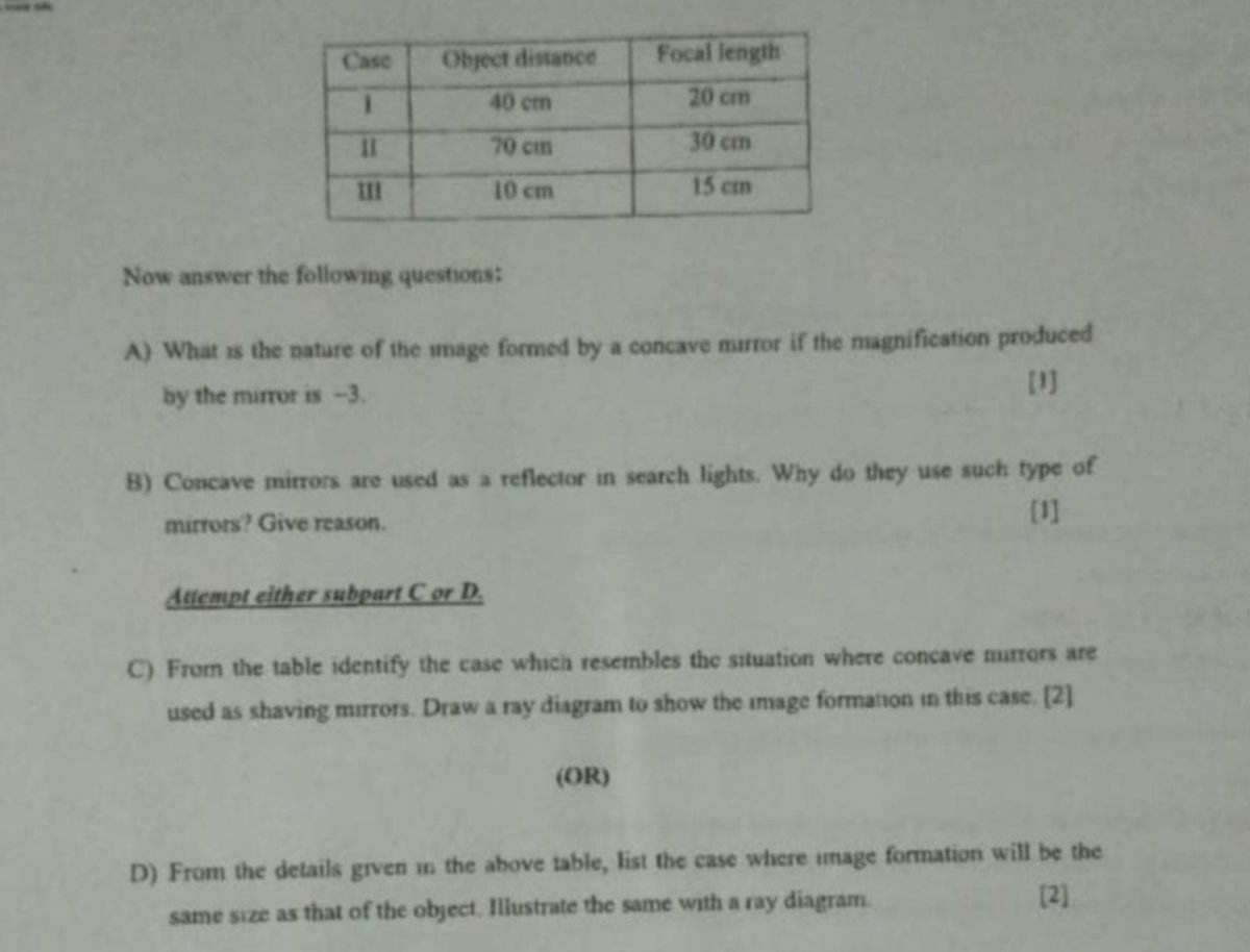 A) What is the nature of the image formed by a concave mirror if the magn..