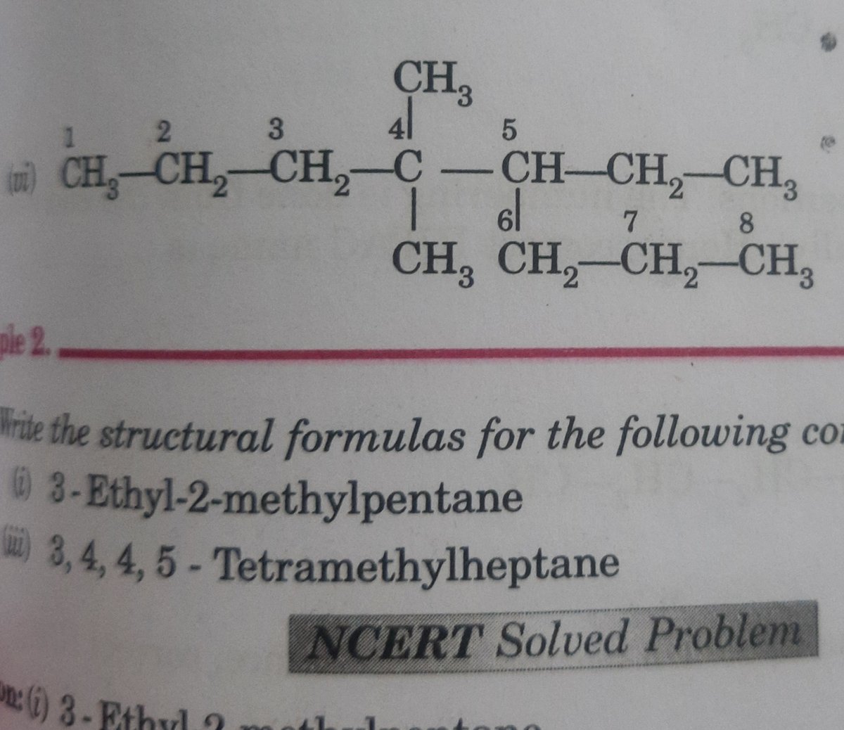 Write the structural formulas for the following compounds: (i) 3-Ethyl-2..