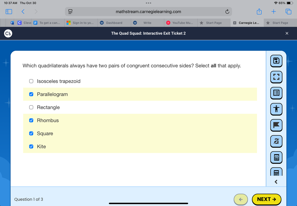 Which quadrilaterals always have two pairs of congruent consecutive sides..