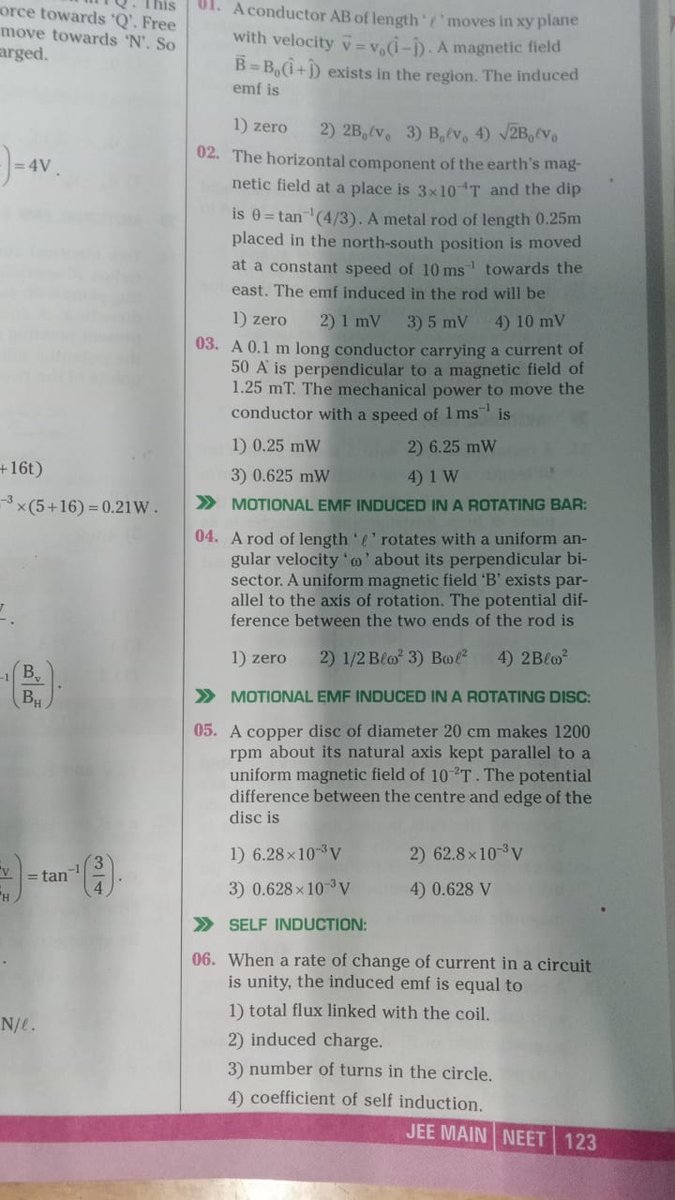 A conductor AB of length 'l' moves in the xy plane with velocity \mathbf..
