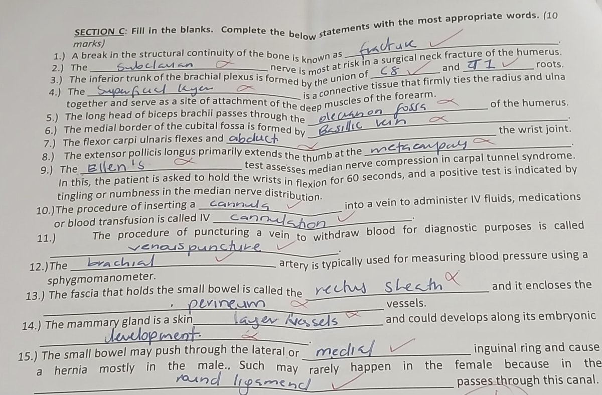 SECTION C: Fill in the blanks. Complete the below statements with the mos..