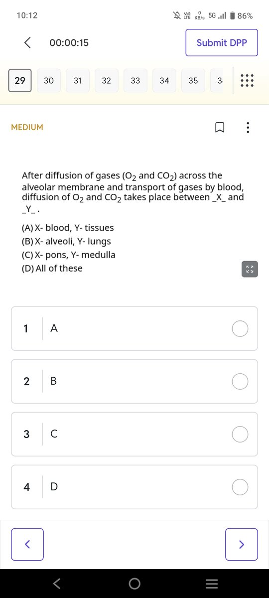 After diffusion of gases (O2 and CO2) across the alveolar membrane and tr..