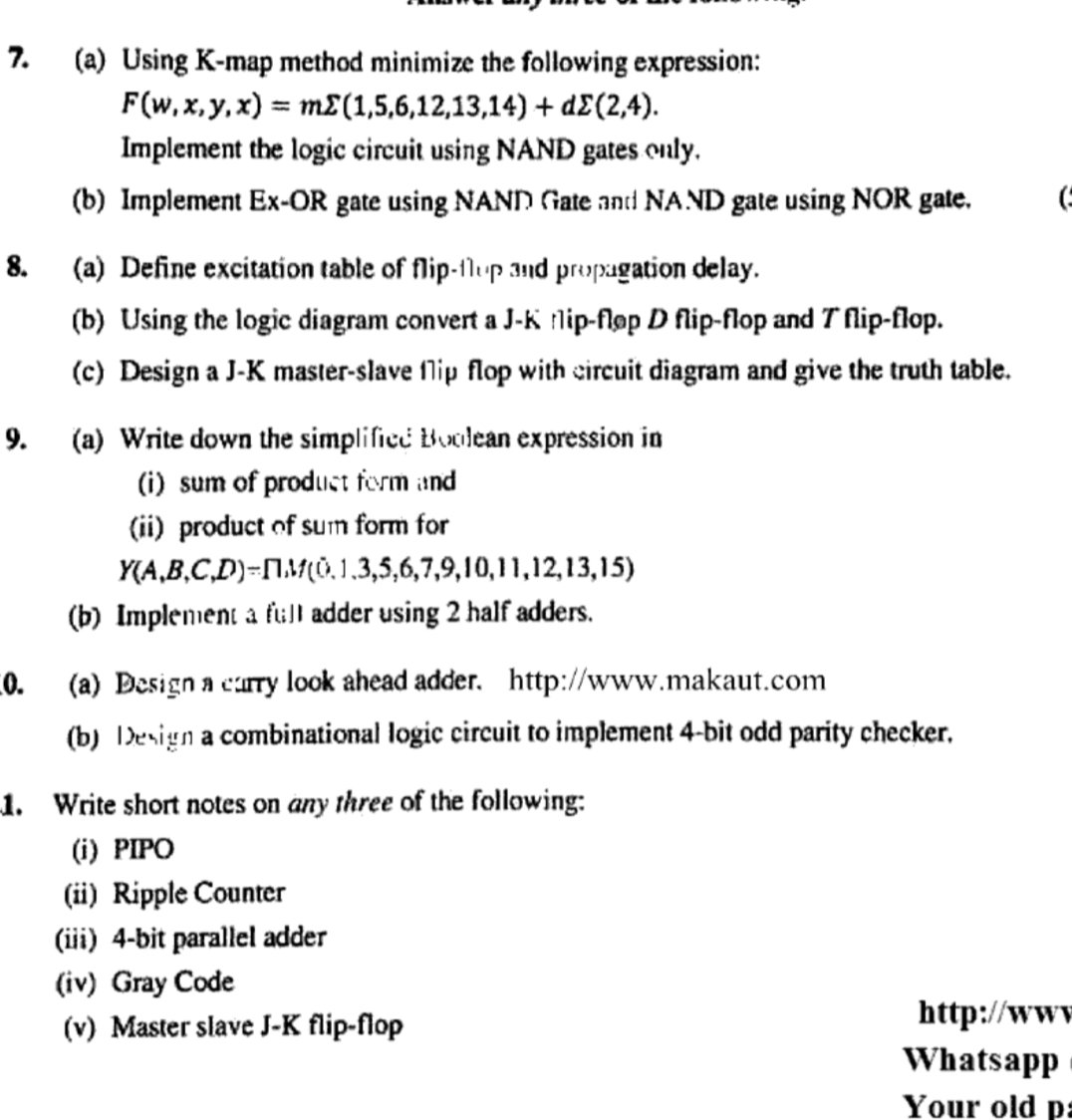 Question 7 A Using K Map Method Minimize The Following Expression F 1024