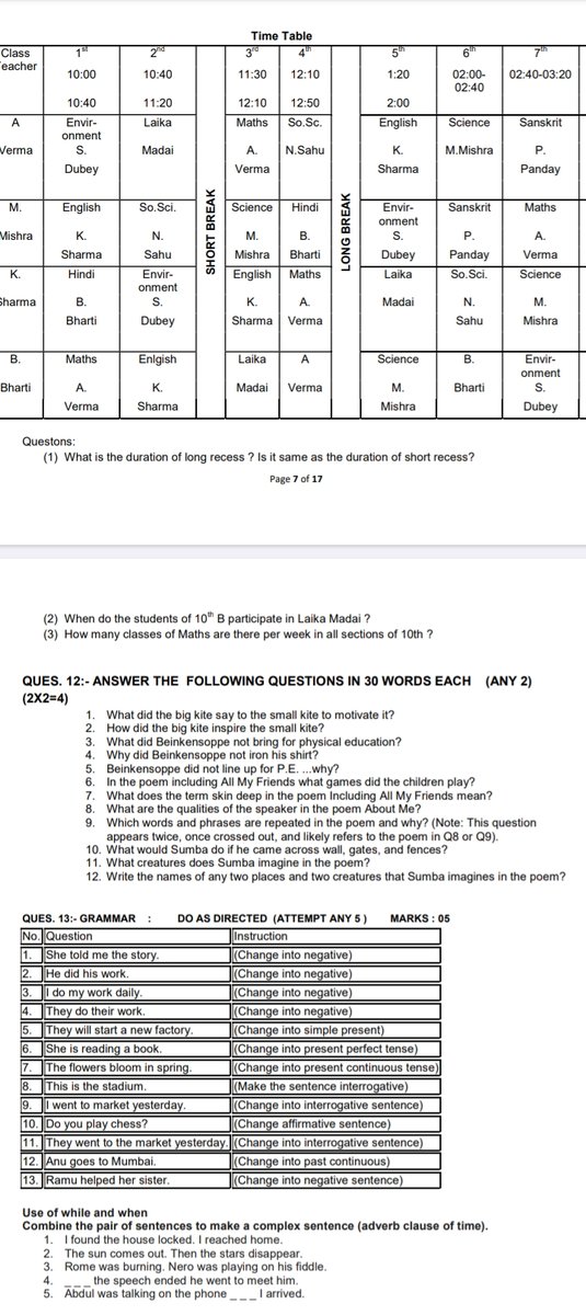 Questions What is the duration of long recess? Is it the same as the dur..
