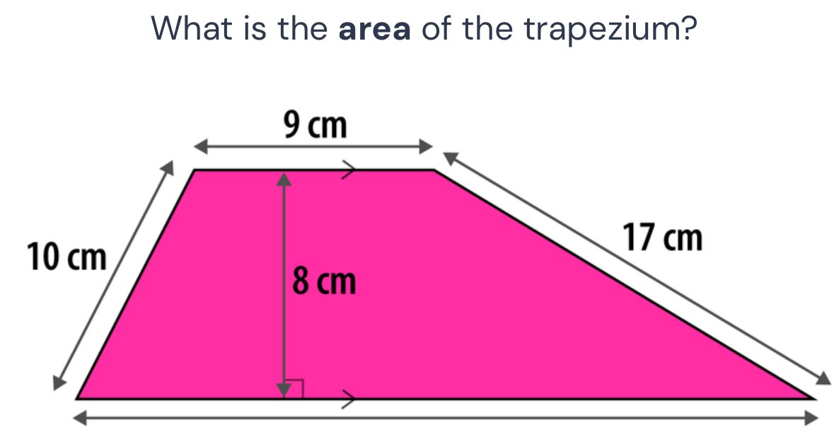 What is the area of the trapezium? The trapezium has the following dimens..