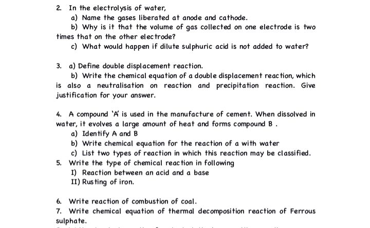 2. Electrolysis of Water a) Name the gases liberated at anode and cathod..