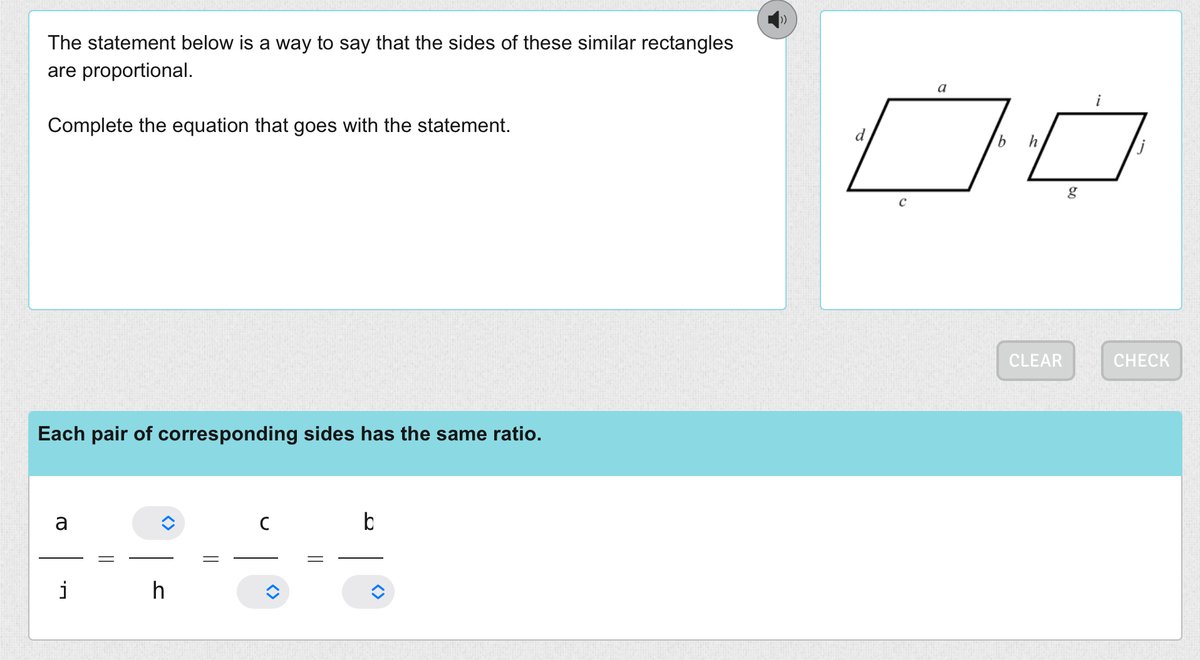 The statement below is a way to say that the sides of these similar recta..