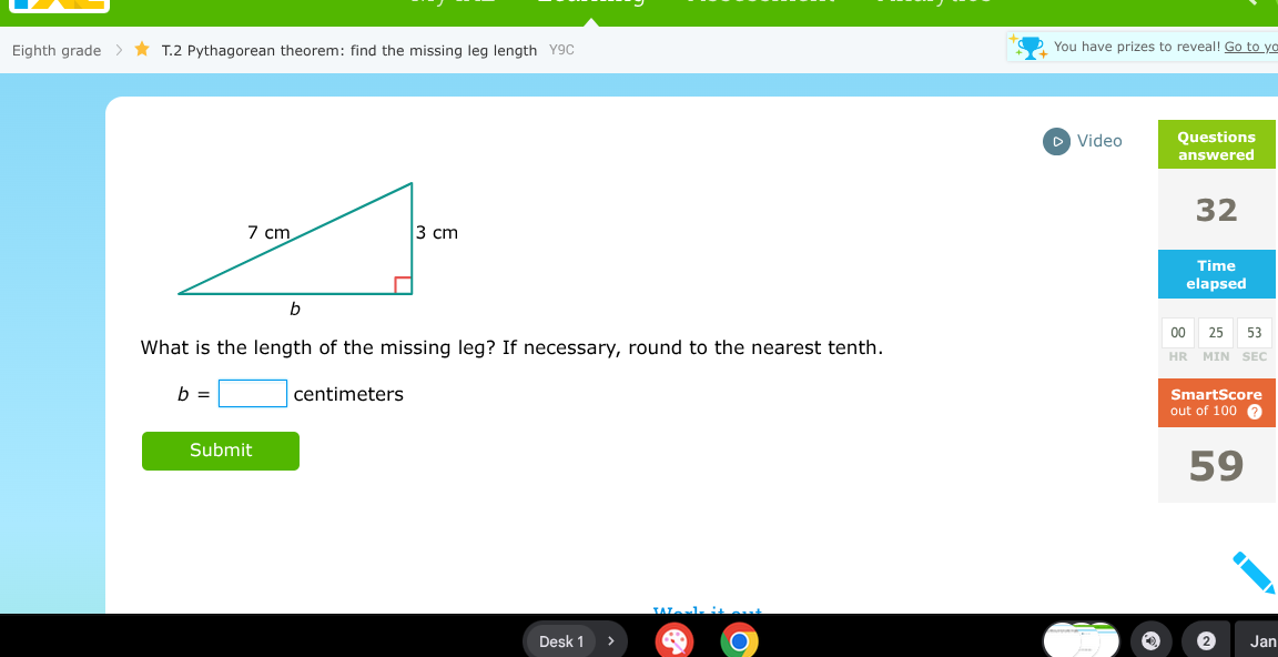 What is the length of the missing leg? If necessary, round to the nearest..