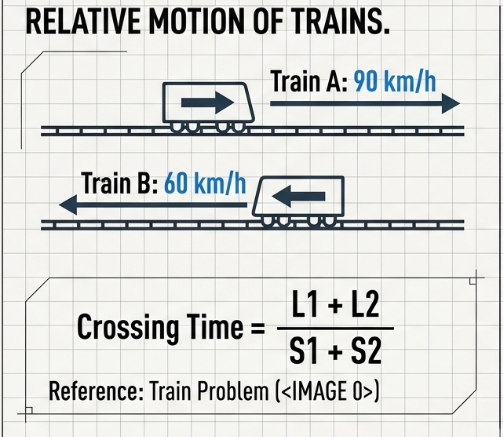 Relative Motion of Trains Train A speed: 90 km/h Train B speed: 60 km/h