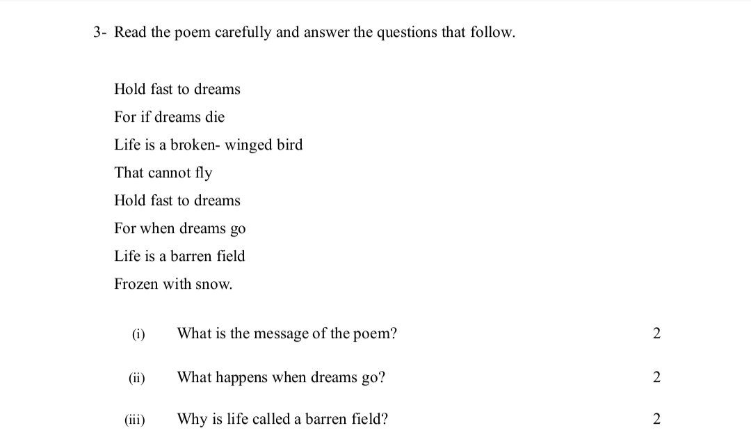 Read the poem carefully and answer the questions that follow: Hold fast