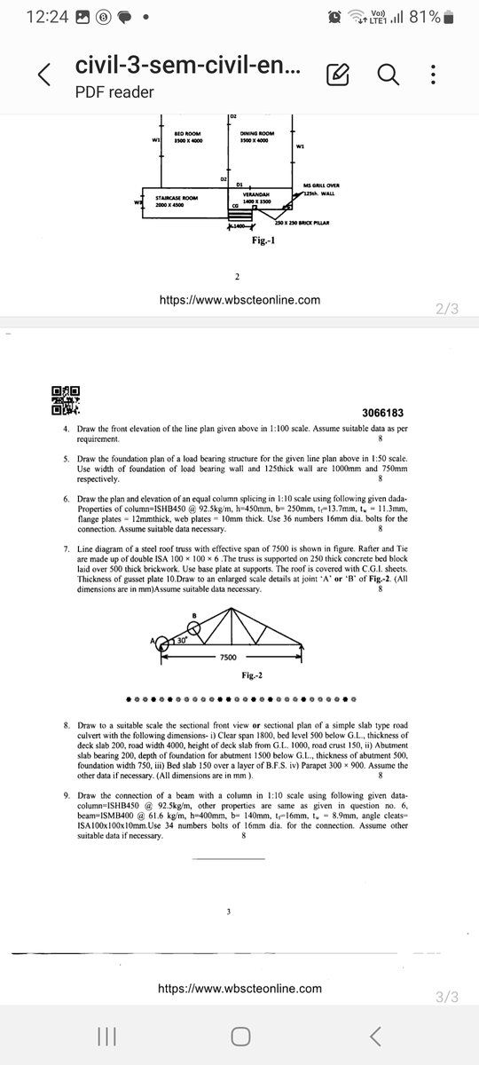 Civil Engineering Drawing Questions Draw the front elevation of the line..