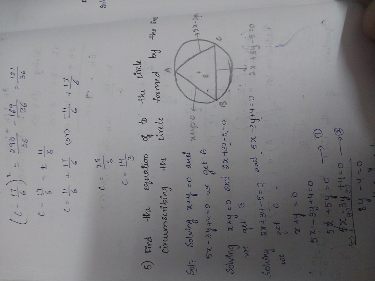 Find the equation of the circle circumscribing the triangle formed by the..
