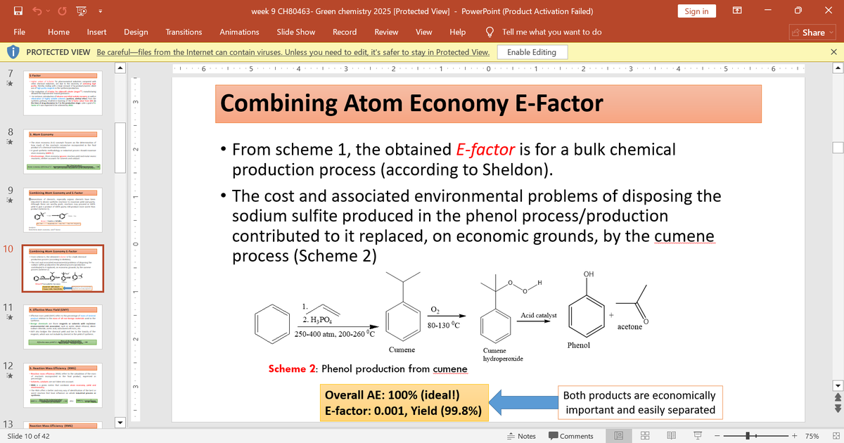 Combining Atom Economy E-Factor From scheme 1, the obtained E-factor is