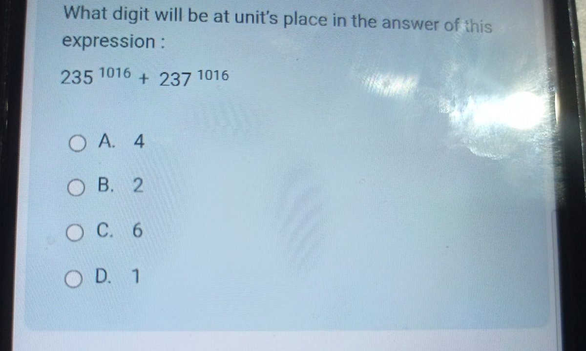 What is the digit in the unit's place of the expression 235^{1016} + 237^..