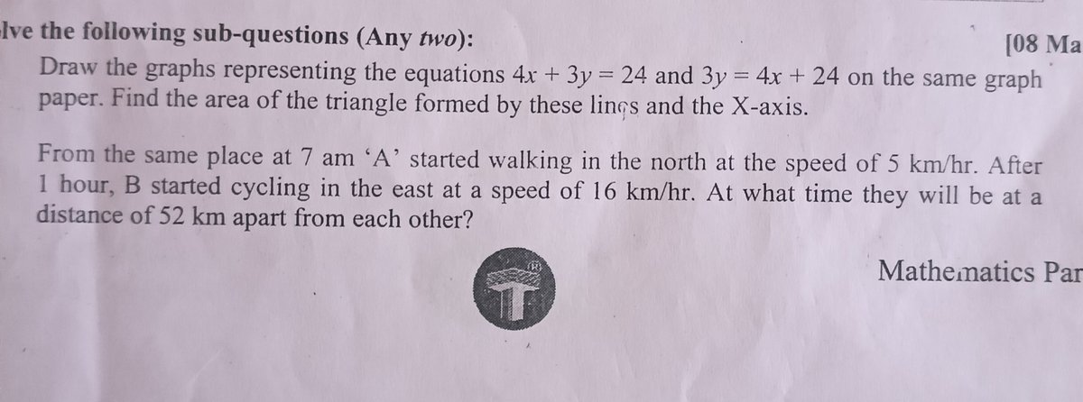 Solve any two of the following sub-questions: Draw the graphs representi..