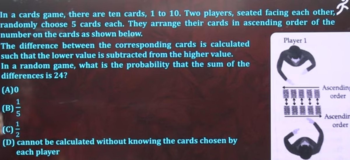 In a cards game, there are ten cards, 1 to 10 . Two players, seated facin..