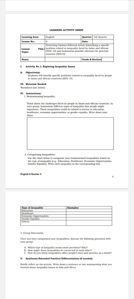 Activity No.1: Exploring Inequality Issues Objective(s): Students will i..