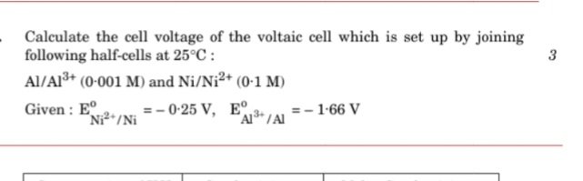 Calculate the cell voltage of the voltaic cell set up by joining the foll..