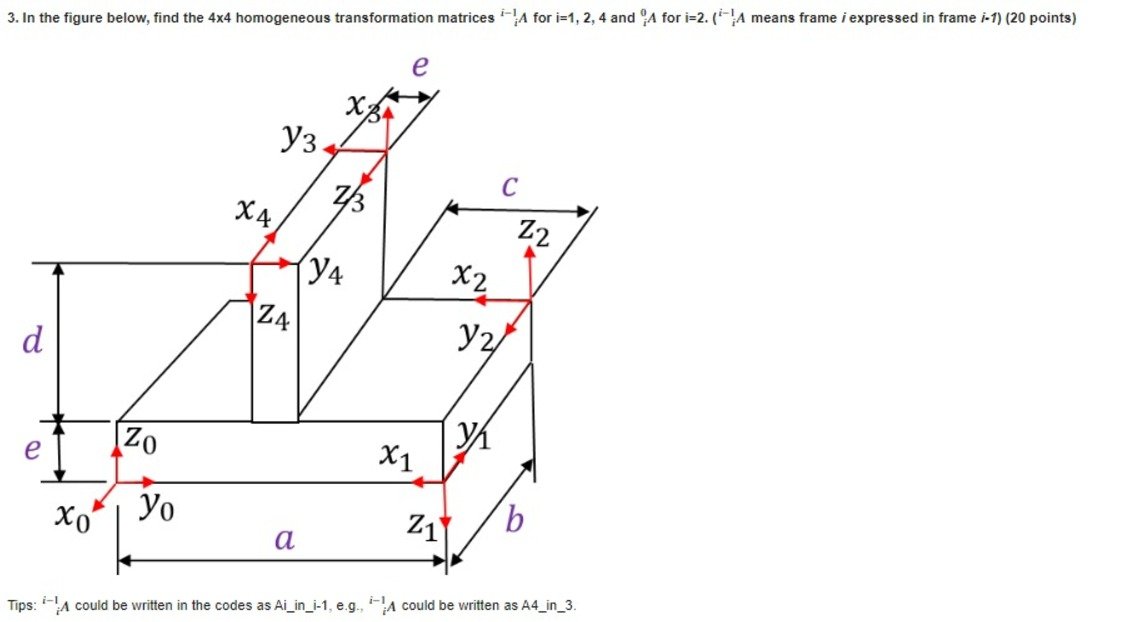 In the figure below, find the 4x4 homogeneous transformation matrices i-..