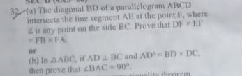 (a) The diagonal BD of a parallelogram ABCD intersects the line segment A..