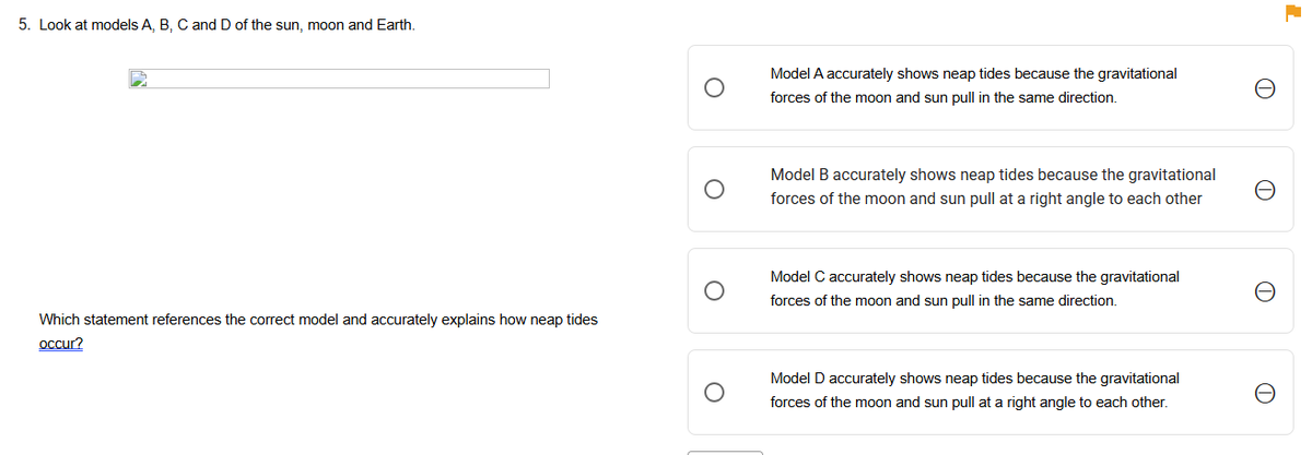 Look at models A, B, C and D of the sun, moon and Earth. Which statement..
