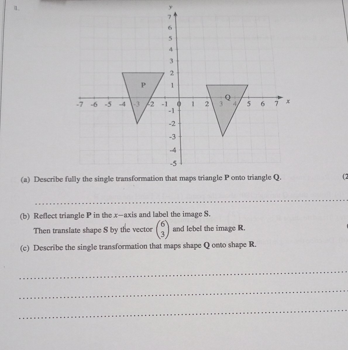 (a) Describe fully the single transformation that maps triangle P onto tr..