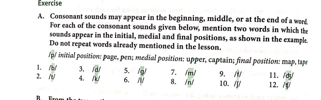 Consonant Sounds Positions For each of the consonant sounds given below,..
