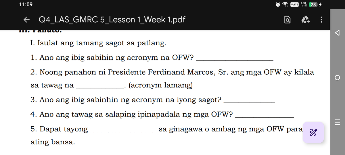 I. Isulat ang tamang sagot sa patlang. Ano ang ibig sabihin ng acronym n..