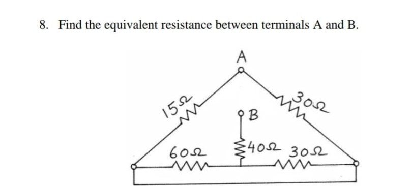 Find the equivalent resistance between terminals A and B in the given cir..