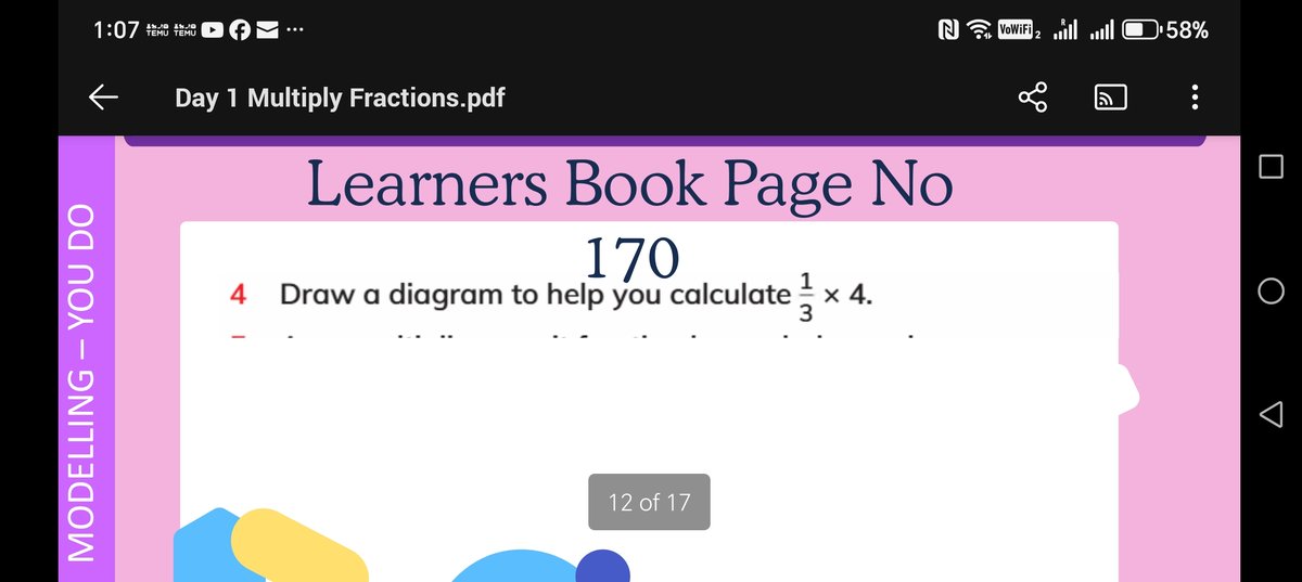 Draw a diagram to help you calculate 1/3 x 4. | Filo