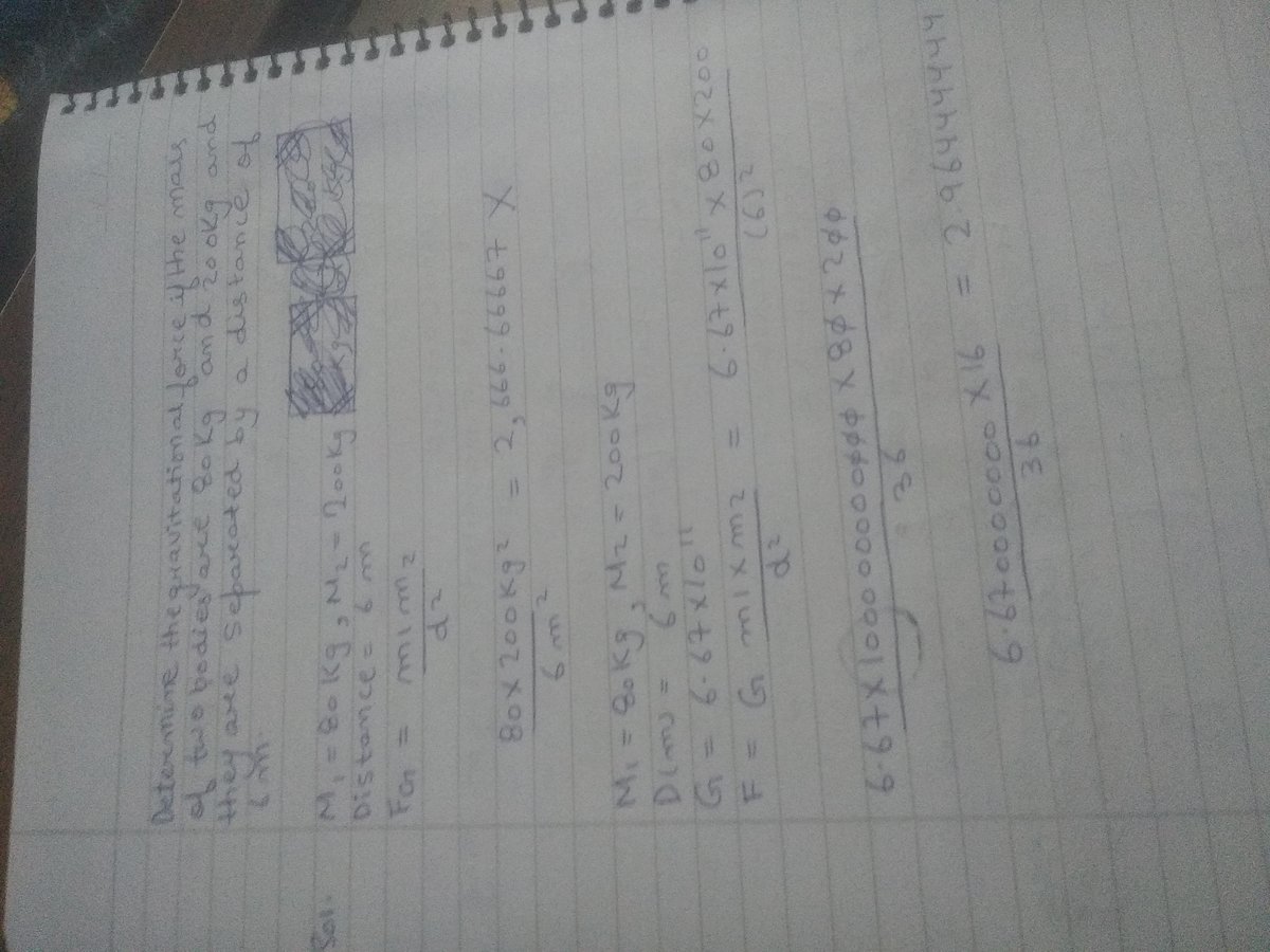 Sol Determine the gravitational force if the mass of two bodies are 80 kg..