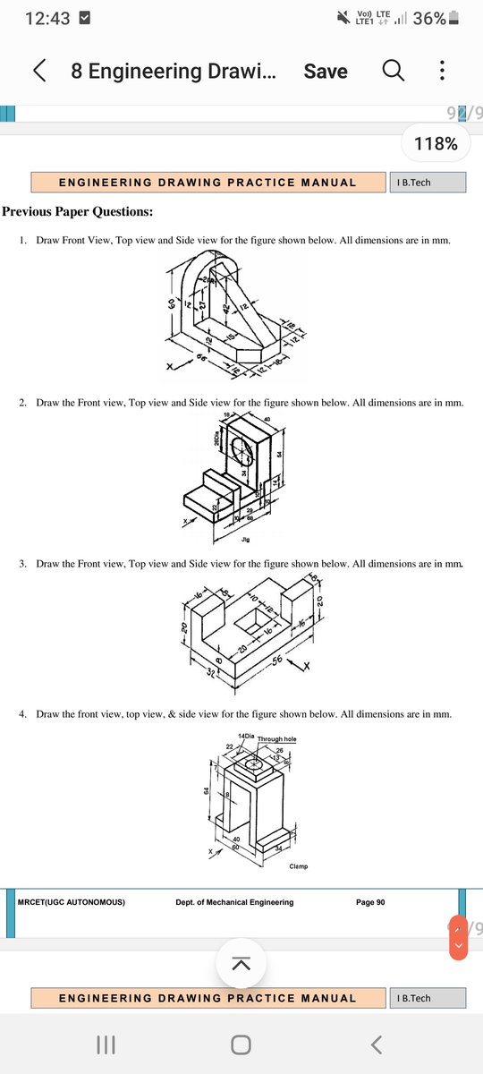 Draw Front View, Top View, and Side View for the given figures Draw the