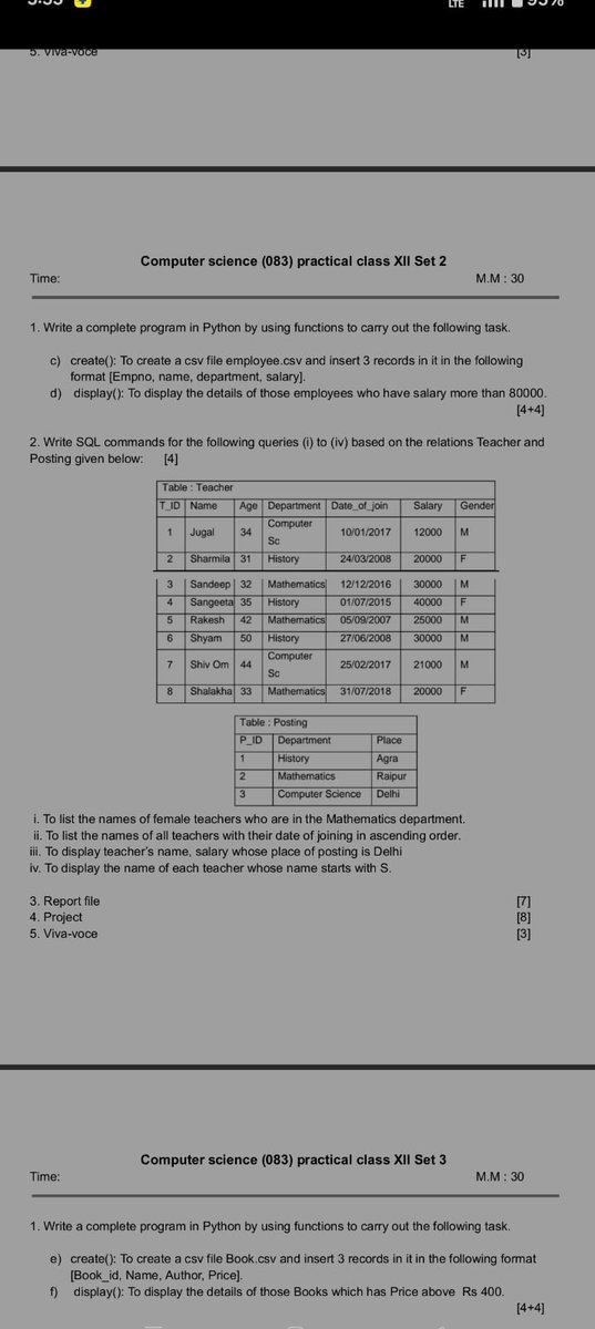 1. Python Programs c) Write a function create() to create a CSV file empl..