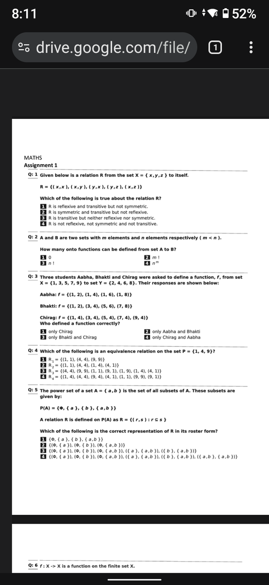 Question 1 Given a relation R from the set X = \{x,y,z\} to itself: