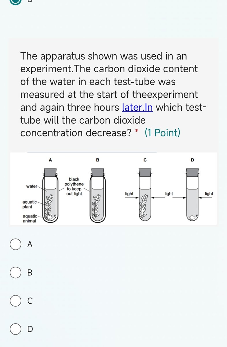 The apparatus shown was used in an experiment. The carbon dioxide content..