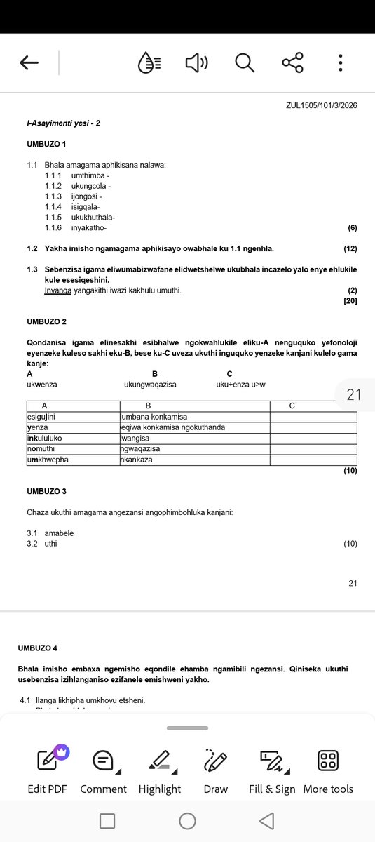 I-Asayimenti yesi - 2 UMBUZO 1 1.1 Bhala amagama aphikisana nalawa: 1...