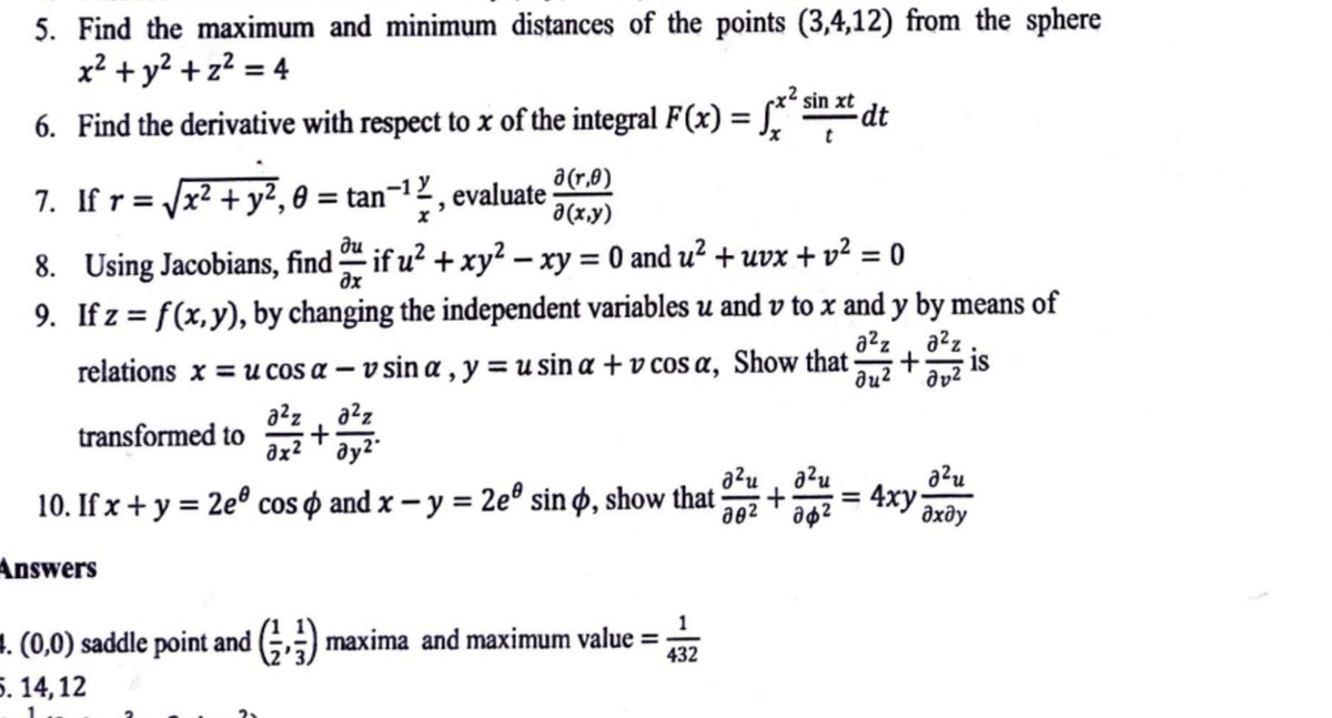 Find the maximum and minimum distances of the point (3,4,12) from the sph..