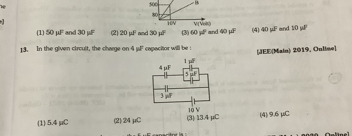 In the given circuit below, find the charge on the 4 \muF capacitor when